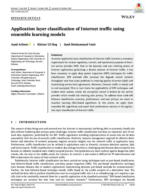Pdf Application Layer Classification Of Internet Traffic Using Ensemble Learning Models