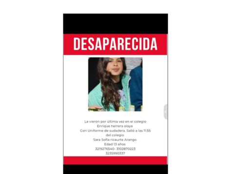 Preocupación Por La Desaparición De Sara Sofía Ricaurte Arango Menor