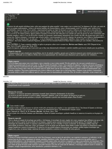 Avaliação Final Discursiva Individual Produção Do Conhecimento Científico E Tecnologias