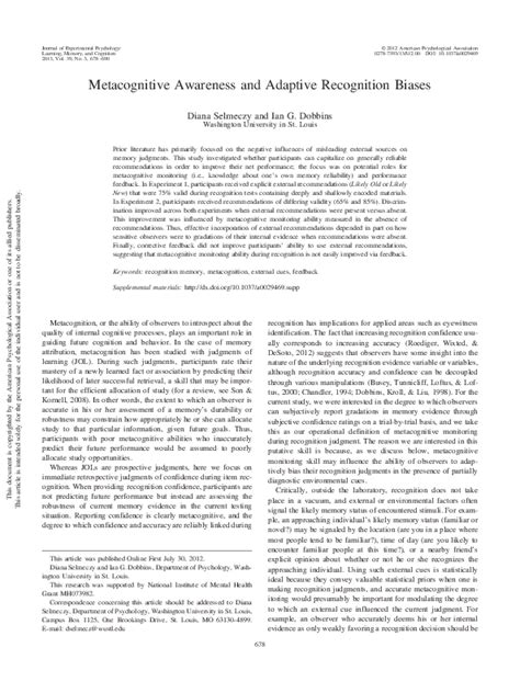 Pdf Metacognitive Awareness And Adaptive Recognition Biases