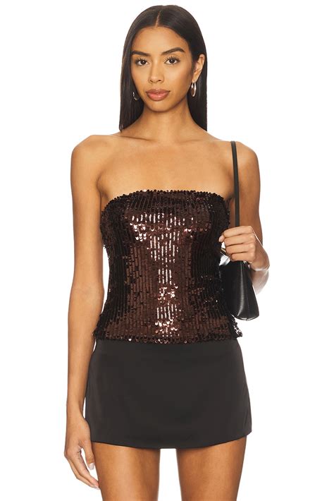 Runaway The Label Anette Strapless Sequin Bustier In Chocolate Revolve
