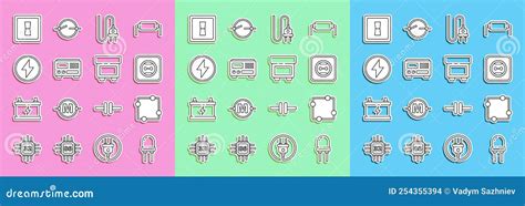 Set Line Light Emitting Diode Electric Circuit Scheme Electrical Outlet Plug Measuring