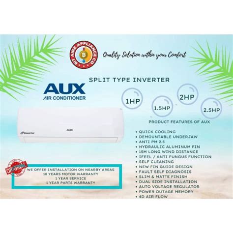 Aux F Series 1hp To 3hp Split Type Inverter Aircon Lazada Ph