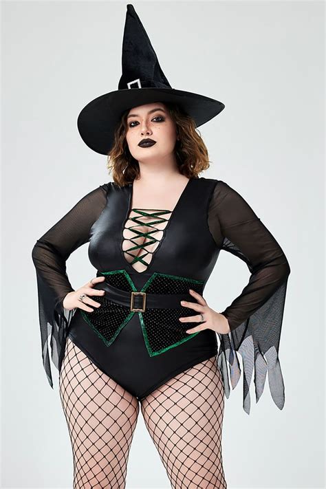Xpluswear Design Plus Size Halloween Costume Black Lace Up Witch