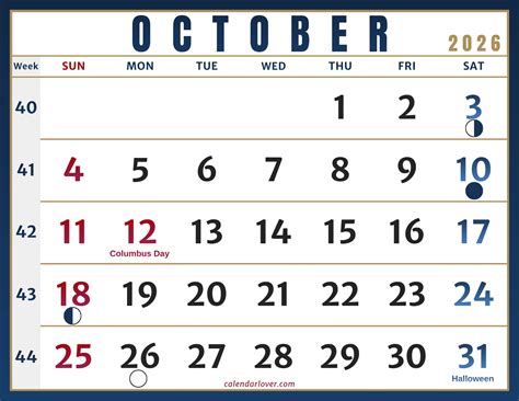 October 2026 Calendar With Holidays United States