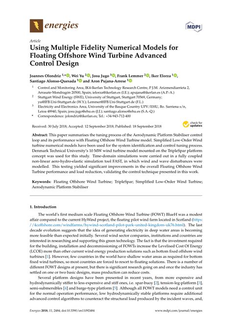 Pdf Using Multiple Fidelity Numerical Models For Floating Offshore Wind Turbine Advanced
