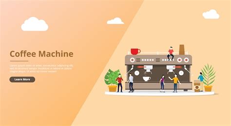 Premium Vector | Coffee machine for website template with people