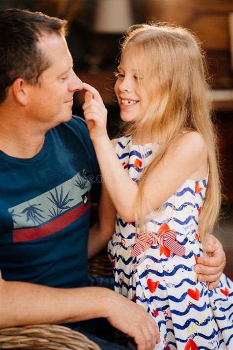 Dad Daughter Blonde Tickling And Playing On Bed Stock Image Image Of