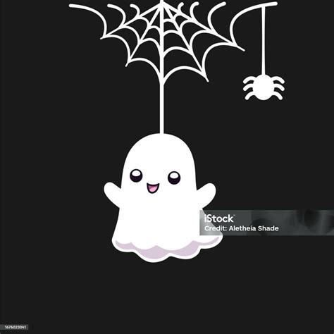 Hantu Lucu Tergantung Di Kartun Jaring Labalaba Selamat Halloween