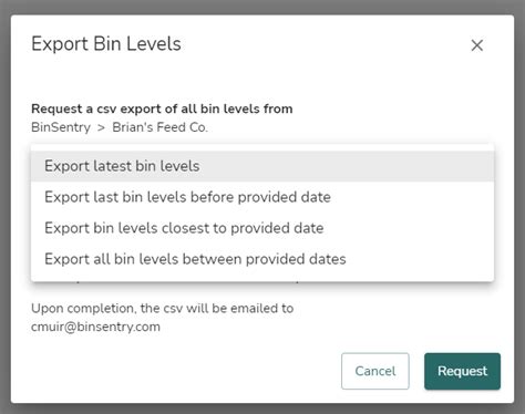 how can i export my bin level data in bulk