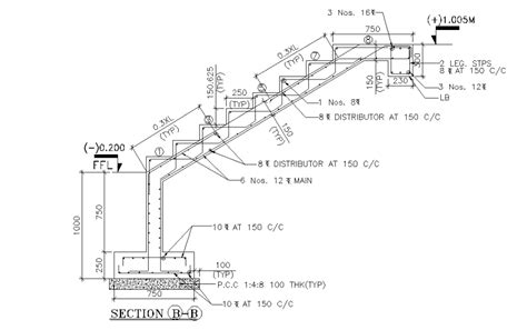 Foundations With Staircase Section Of Mill House Details Are Given This Autocad 2d Dwg Drawing