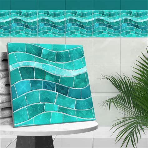Seamless Aquamarine Mosaic Wave Ceramic Tile Zazzle