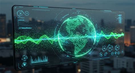Uturistic Digital Interface Displaying A Holographic Globe With A Vibrant Green Stock