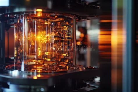 advanced quantum computing hardware displaying intricate inner workings and vibrant energy flow