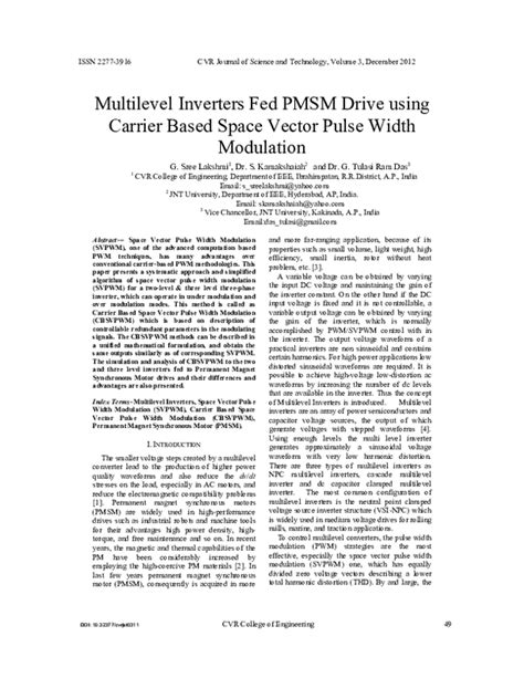 Pdf Multilevel Inverters Fed Pmsm Drive Using Carrier Based Space