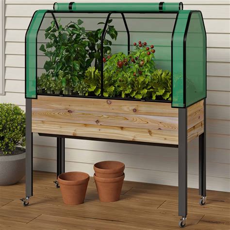 Self Watering Elevated Cedar Planter With Greenhouse And Bug Cover Costco