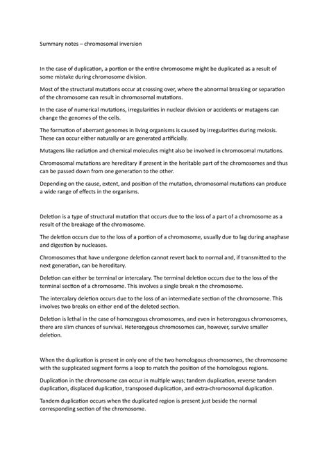 Summary Notes Chromosomal Inversion Summary Notes Chromosomal Inversion In The Case Of