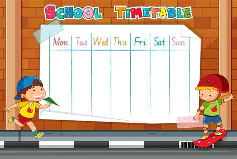 School Timetable Template On Brick Wall 684905 Vector Art At Vecteezy