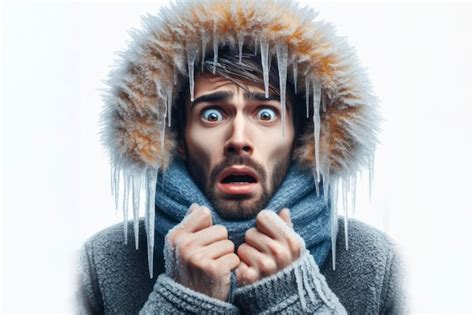 A Frozen Person Braving The Icy Conditions With A Surprised Expression On Solid White Background