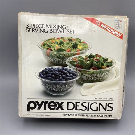 Vintage Pyrex White Lace Mixing Bowl Set Unused With Box Etsy