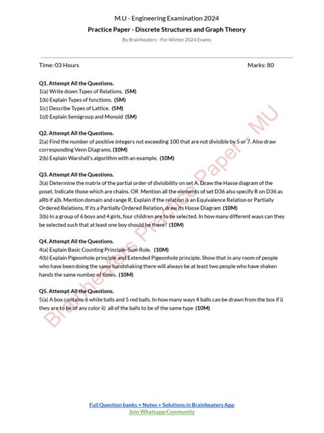 Dsgt Comps Sem3 Practise Paper Sample Pdf Vertex Graph Theory