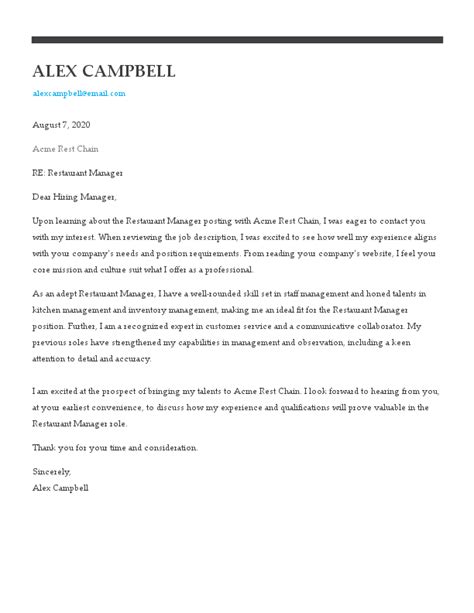 10 Restaurant General Manager Cover Letter Examples And Templates