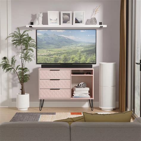 Anzio Matt Kobe Pink Tv Stand With 2 Shelves And 3 Drawers H 74 2cm X