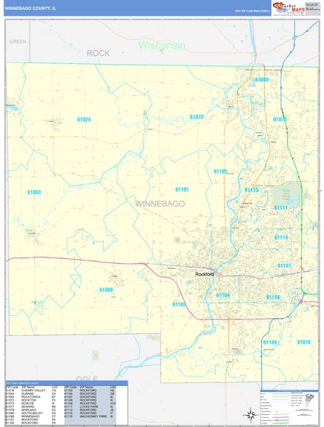 Winnebago County Il Zip Code Wall Map Basic Style By Marketmaps