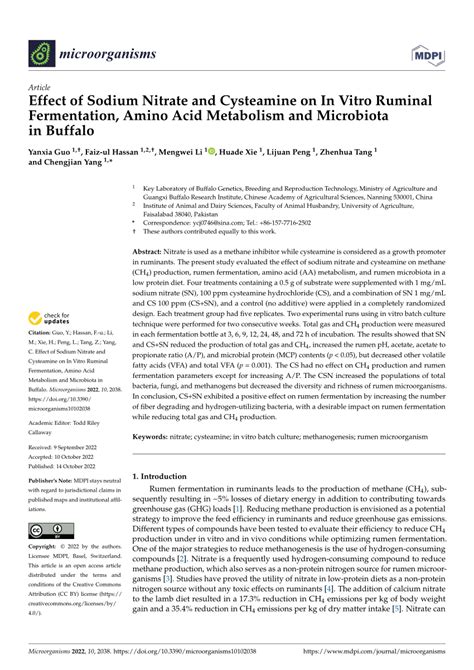 Pdf Effect Of Sodium Nitrate And Cysteamine On In Vitro Ruminal Fermentation Amino Acid