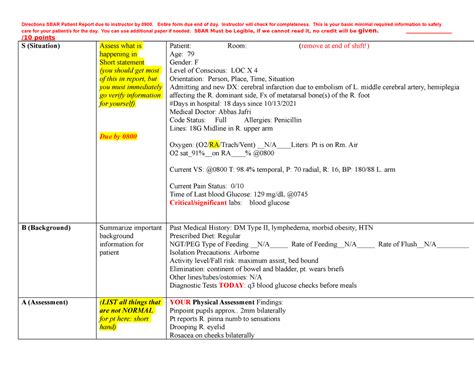 Cva Diabetes Htn Long Sbar Directions Sbar Patient Report Due To Instructor By 0900 Entire