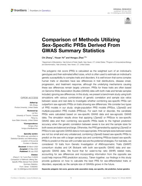 Pdf Comparison Of Methods Utilizing Sex Specific Prss Derived From