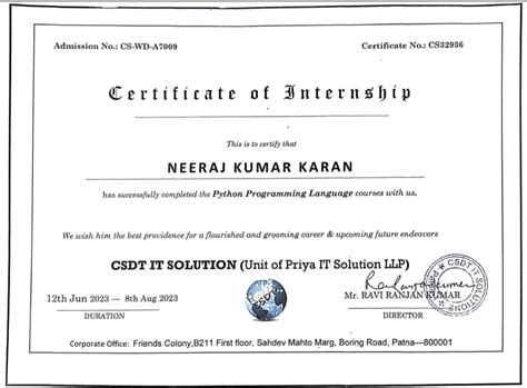 Finished Python Internship At Csdt It Solution Neeraj Karan Posted On