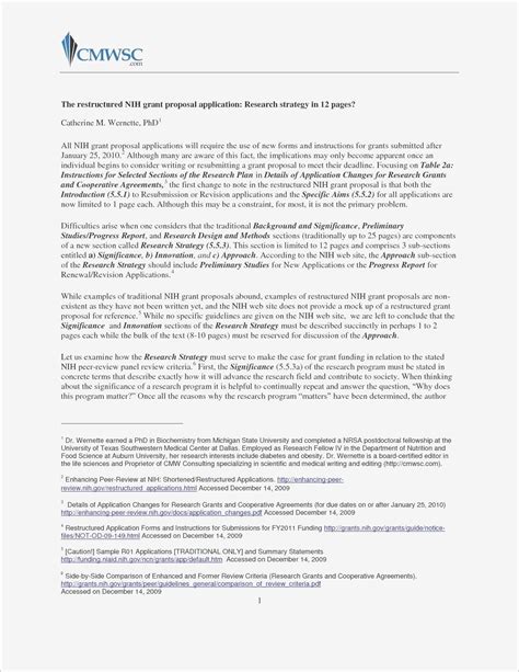 Nih Grant Proposal Sample Pdf Pdf Template