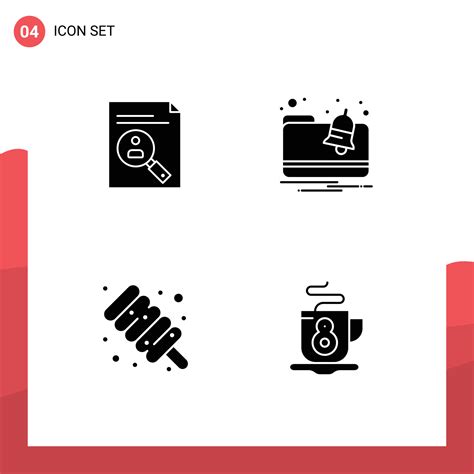Set Of 4 Modern Ui Icons Symbols Signs For Application Food Cv Alert Sweet Editable Vector