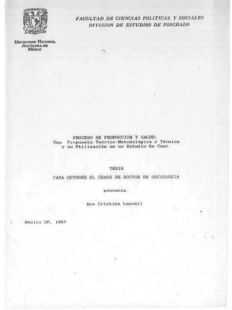 Laurell Tesis Proceso De Produccion Y Salud 1987 Introducción Hasta 89 Pdf