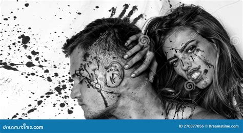 Blood Is Flowing Down The Neck Bite Marks Are Visible Woman Vampire