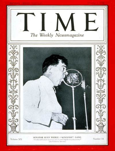Time Magazine Cover Senator Huey P Long Oct 3 1932 Huey P Long