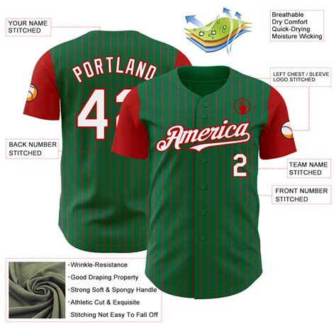 Custom Kelly Green Red Pinstripe White Authentic Two Tone Baseball