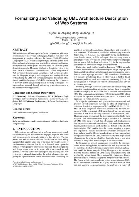 Pdf Formalizing And Validating Uml Architecture Description Of Web