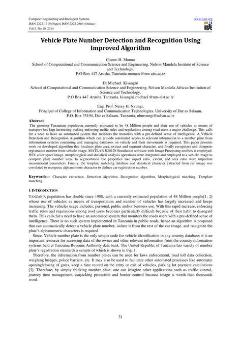 Pdf Vehicle Plate Number Detection And Recognition Using Improved Algorithm