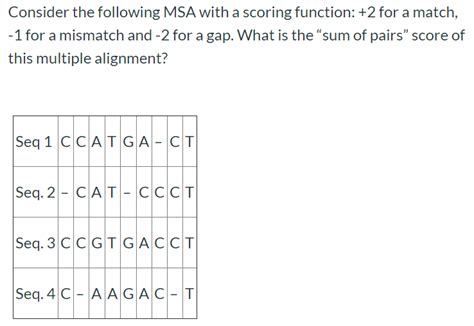 Consider The Following Msa With A Scoring Function
