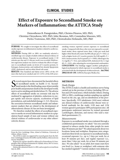 Sec On Hand Smoke Pdf Cholesterol Hypercholesterolemia