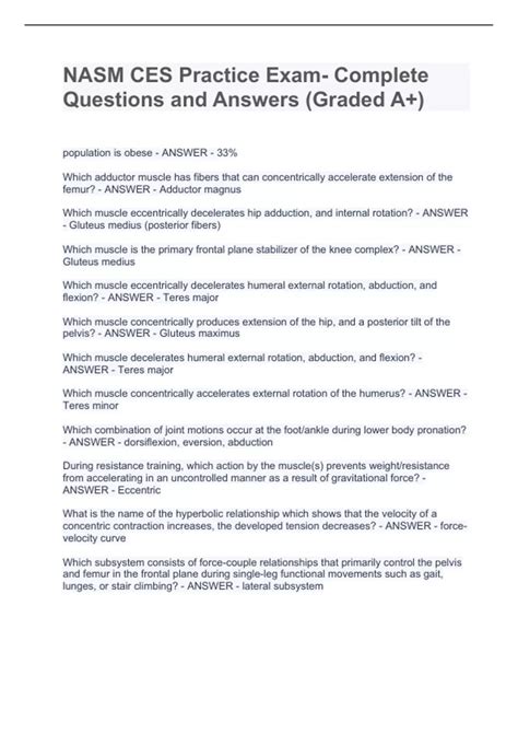 Nasm Ces Practice Exam Complete Questions And Answers Graded A Nasm Ces Stuvia Us