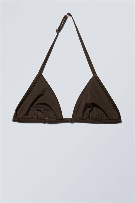 Halter Scoop Neck Triangle Bikini Top Dark Brown Ženy Handm Sk