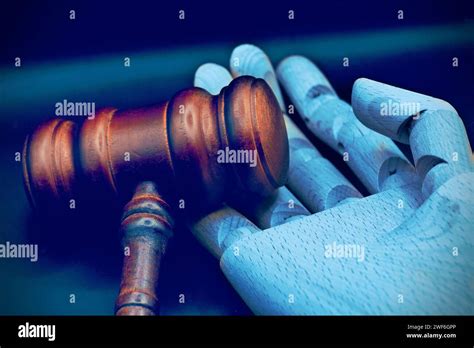 Ai Law Policy Regulation Illustration Concept Robot Hand And Gavel Law