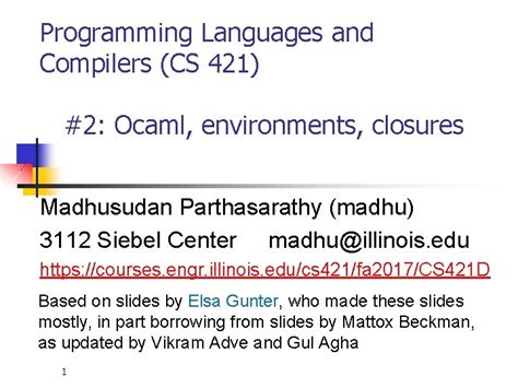 Programming Languages And Compilers Cs 421 2 Ocaml