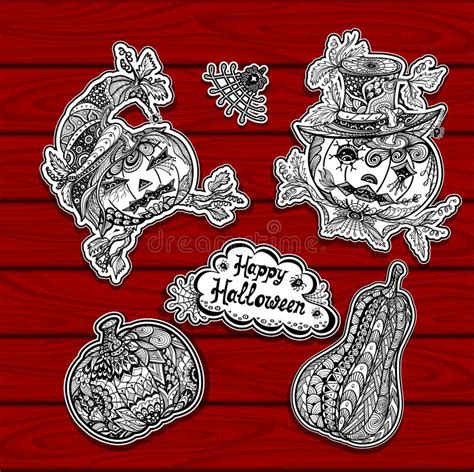 Set Stickers For Coloring On Halloween With Pumpkins Stock Vector