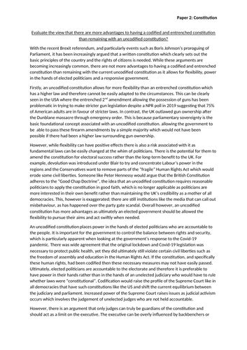 A A Level Politics Essay Whether Constitution Should Be Codified Teaching Resources