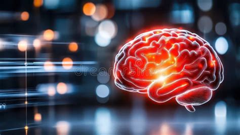 Red Neuronal Roja Iluminada Por El Cerebro Que Simboliza La
