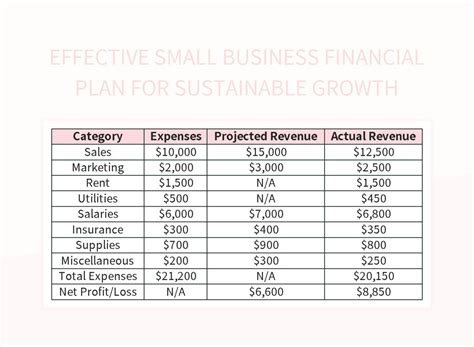 Effective Small Business Financial Plan For Sustainable Growth Excel